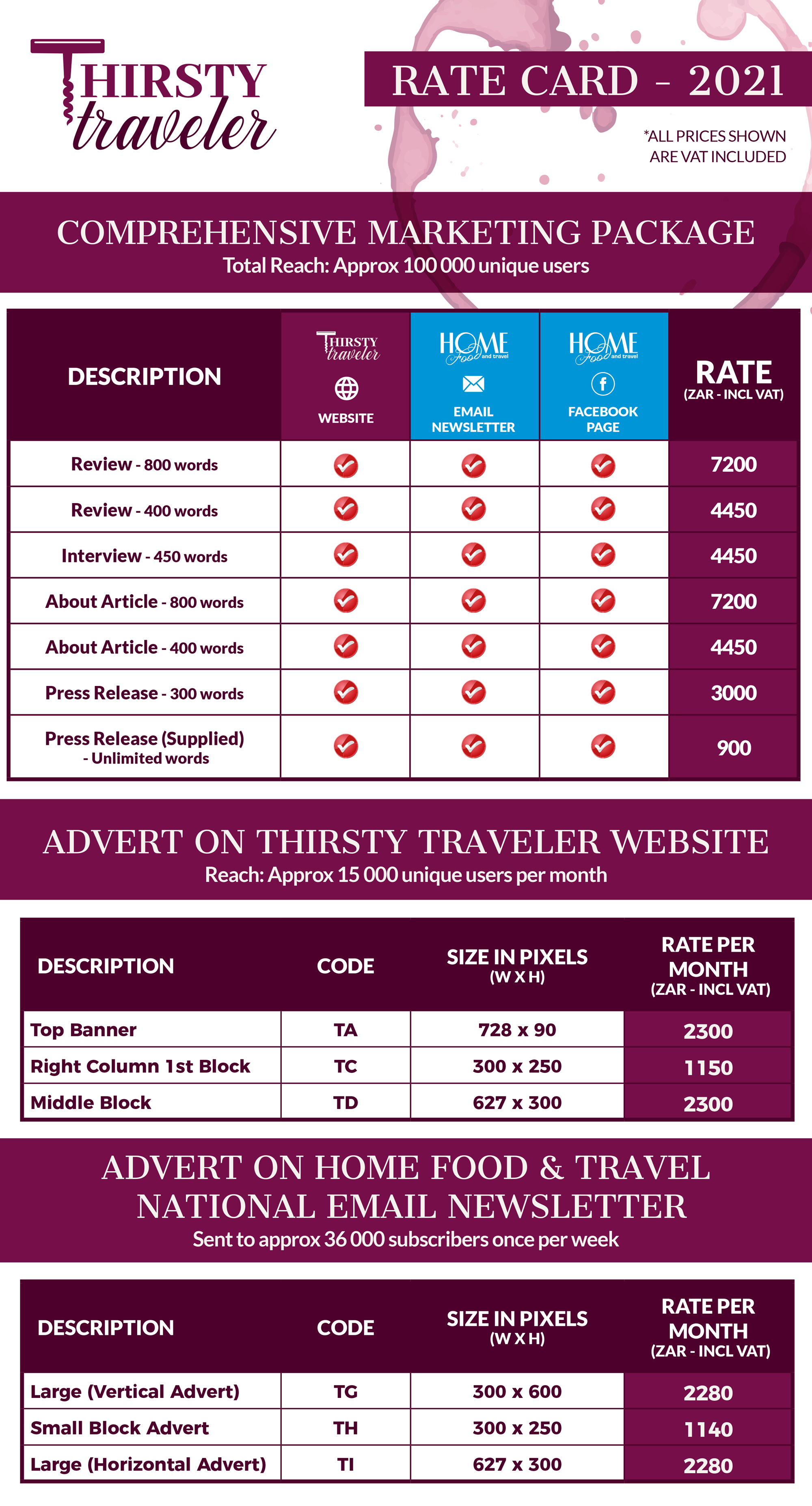 Advertise with us - Rate Card - Thirsty Traveler